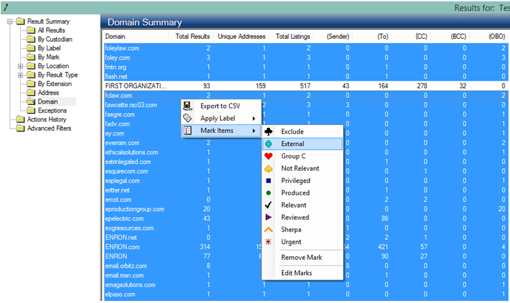 Locate Internal Only or External Only email