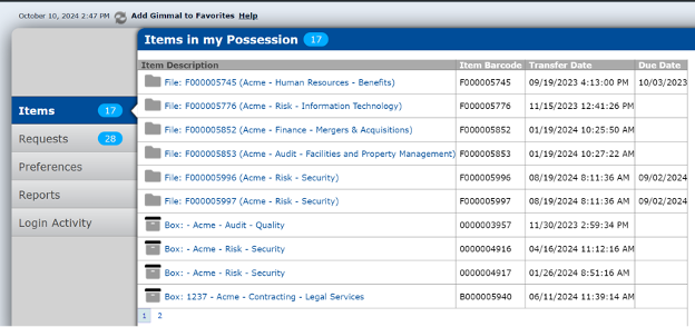 Using the Dashboard in Gimmal Physical